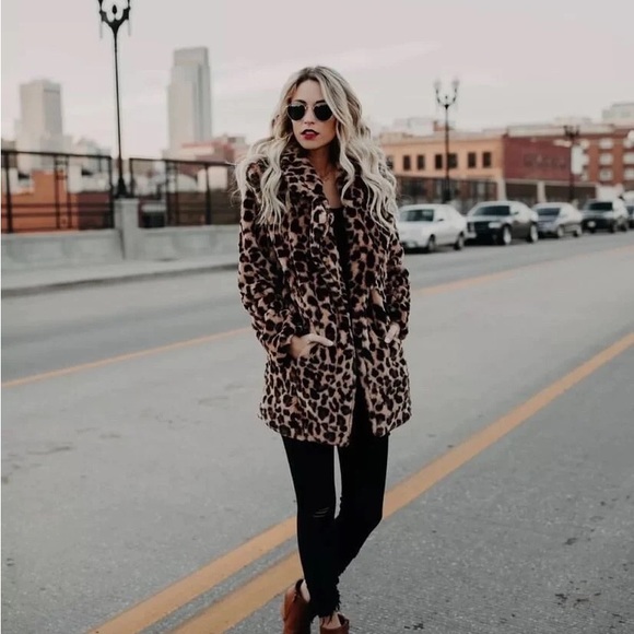 Jackets & Coats | Leopard Print Plush Warm Winter Animal Print Coat ...